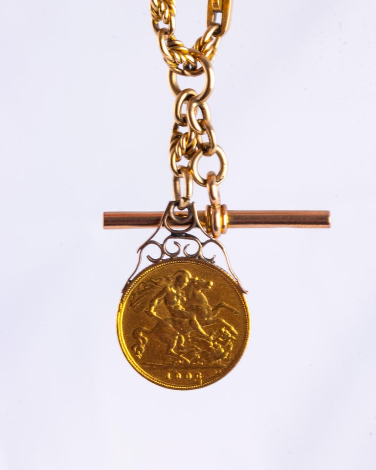 Edwardian 9 Carat Gold Albert or Necklace Chain with T-Bar and ...