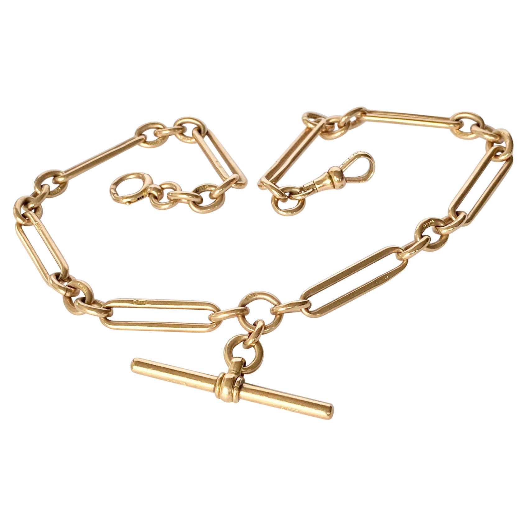 Vintage Double Albert Chain with T-Bar and Blue Enamel Medal at 1stDibs