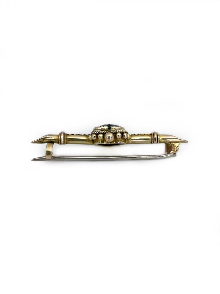 Edwardian 9 Karat Yellow Gold Green Paste Heart Bar Brooch For Sale at ...