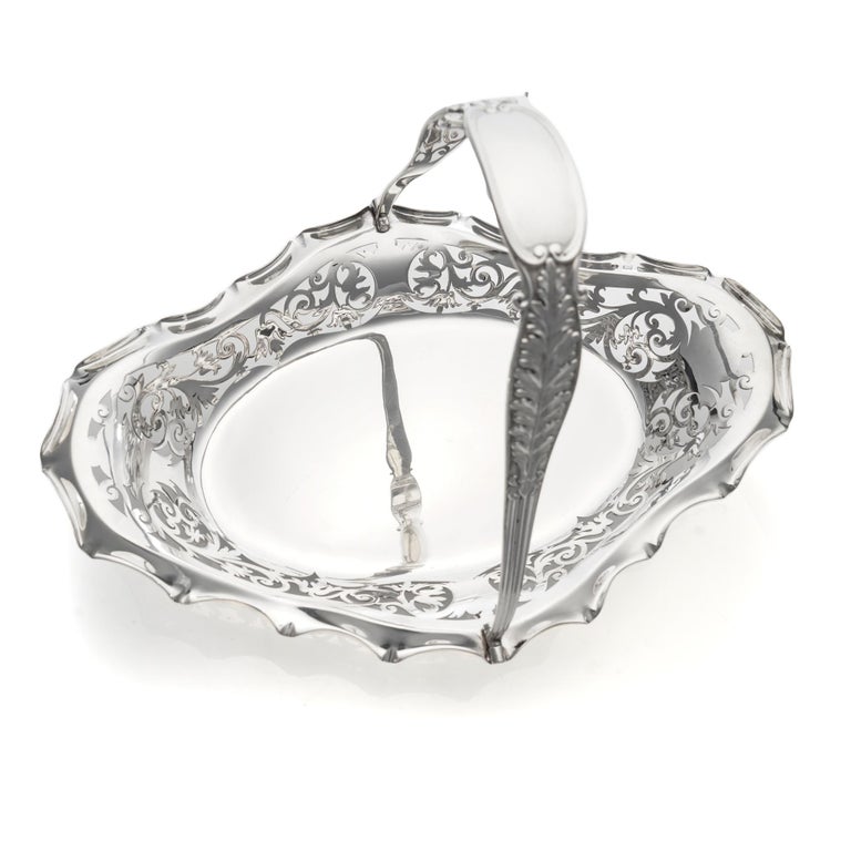 Edwardian 925 Sterling Silver Pierced Open-Work Bread Basket with Swing ...