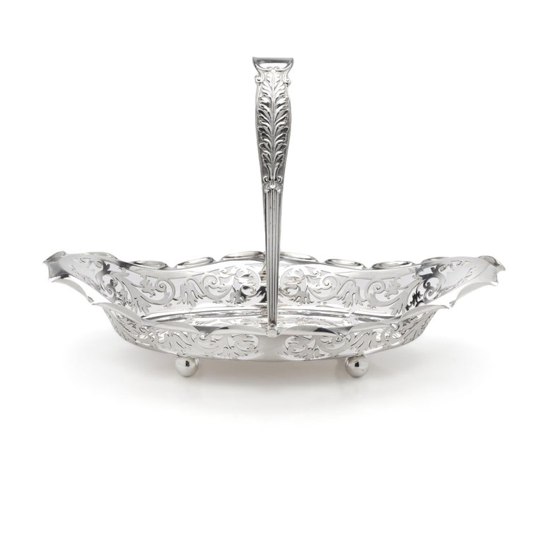 Edwardian 925 Sterling Silver Pierced Open-Work Bread Basket with Swing ...