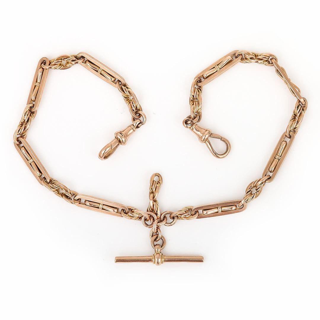 Edwardian 9k Rose Gold Fancy Fetter Link Albert Watch Chain, 39.5g ...