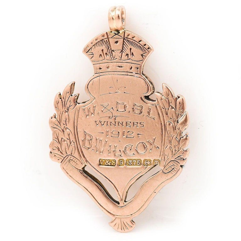 Edwardian 9k Rose Gold Shield and Crown Pendant, Circa 1911 For Sale at ...