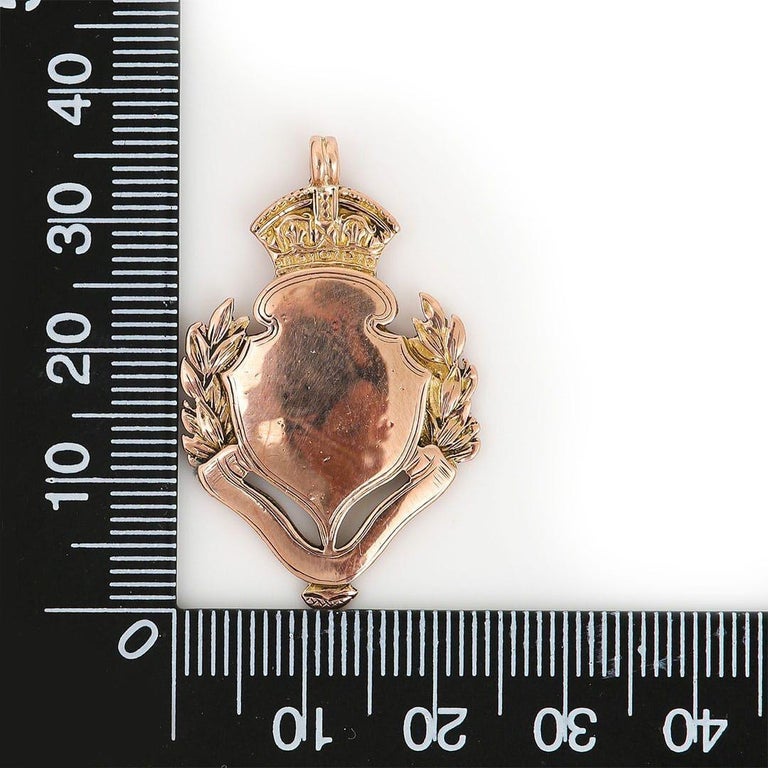 Edwardian 9k Rose Gold Shield and Crown Pendant, Circa 1911 For Sale at ...