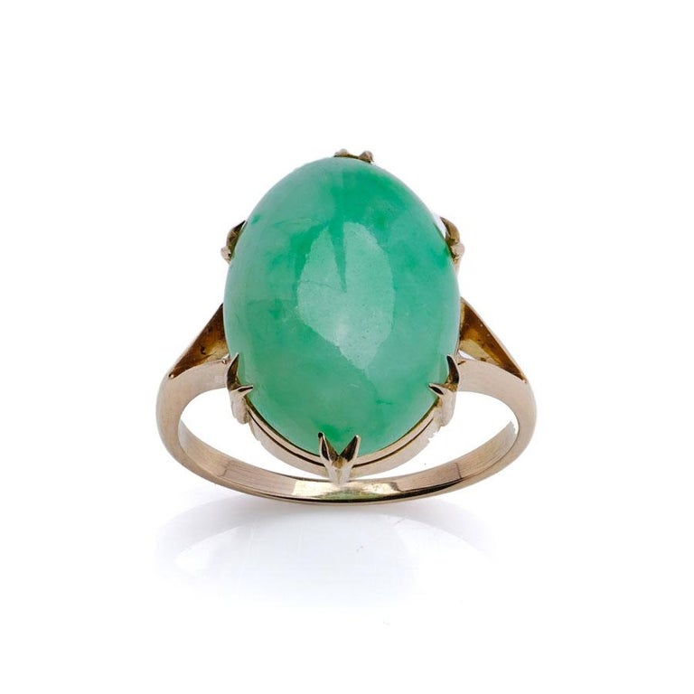 Edwardian 9 Karat Gold Ring with Oval, Cut 7.00 Carats, Jade For Sale ...