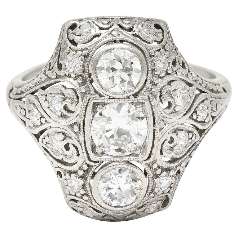 Edwardian Antique 1.00 Carat Diamond Platinum Heart Dinner Ring For ...