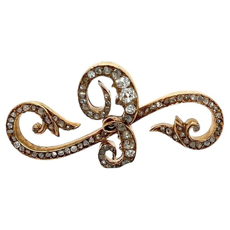 Edwardian Antique Gold and Diamond Brooch For Sale at 1stDibs