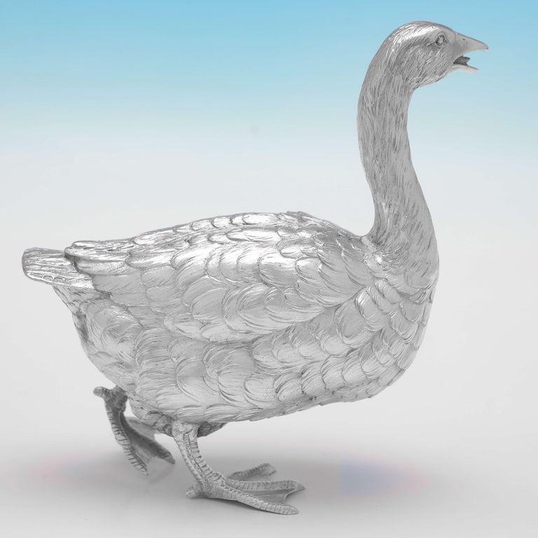 Edwardian Antique Sterling Silver Goose Model, Berthold Muller, London, 1910 For Sale at 1stDibs