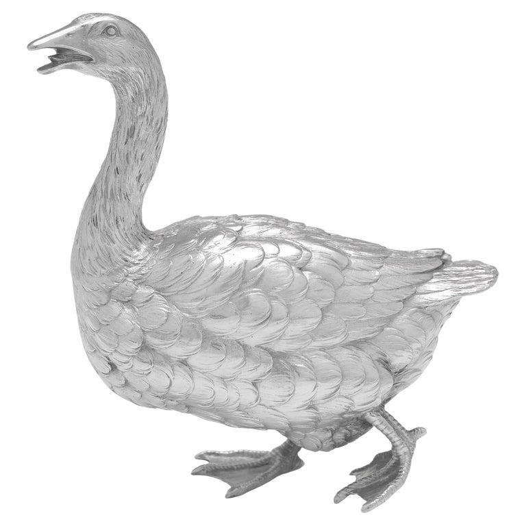 Edwardian Antique Sterling Silver Goose Model, Berthold Muller, London, 1910 For Sale at 1stDibs