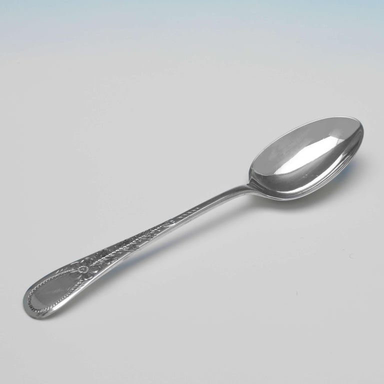 Edwardian Antique Sterling Silver Tea Spoons and Tongs, Sheffield, 1903 ...