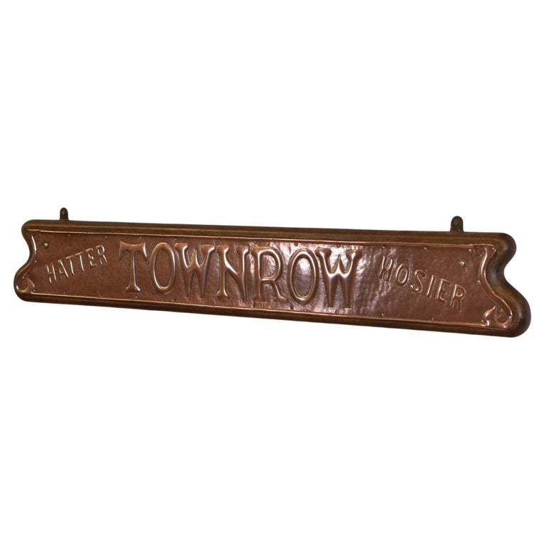 Edwardian Art Nouveau Copper and Oak Shop Sign "Townrow" Hatter Hosier ...