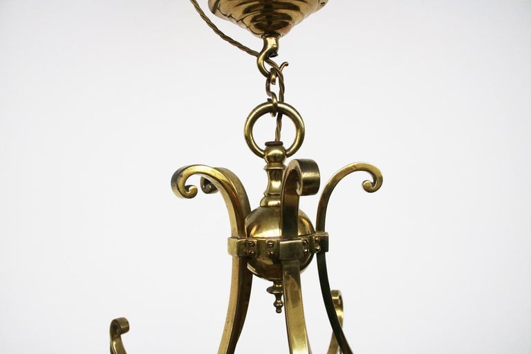 Edwardian Arts and Crafts Brass Five Branch Electrolier Ceiling Light ...