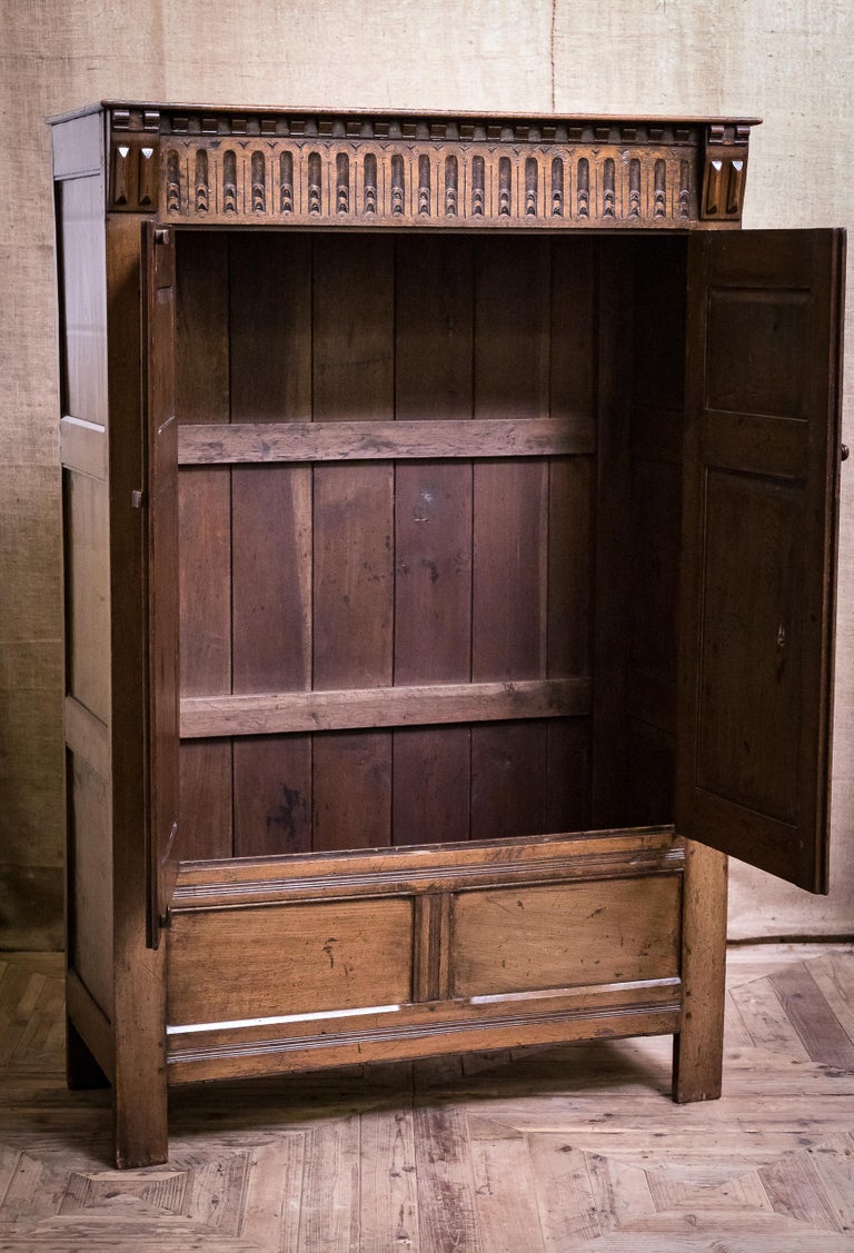 Edwardian Arts and Crafts Medium Oak Livery Cupboard Wardrobe at 1stDibs