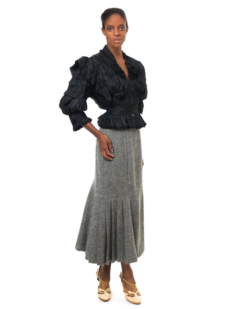 Edwardian Black Silk Taffeta Dramatic Ruffled Puff Sleeve Blouse Some ...