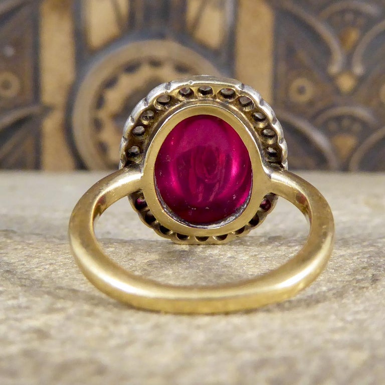 Edwardian Cabochon Crown Synthetic Ruby and Diamond Cluster Ring in 18 ...