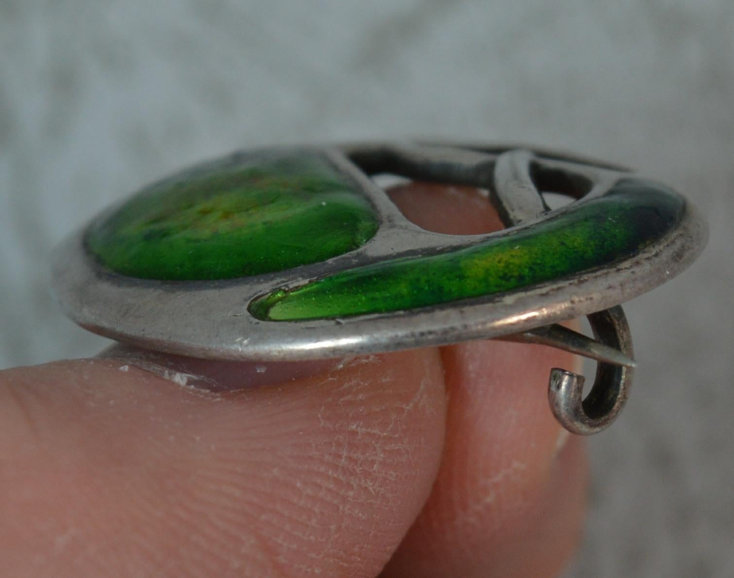 Edwardian Charles Horner Sterling Silver Enamel Art Nouveau Brooch at ...
