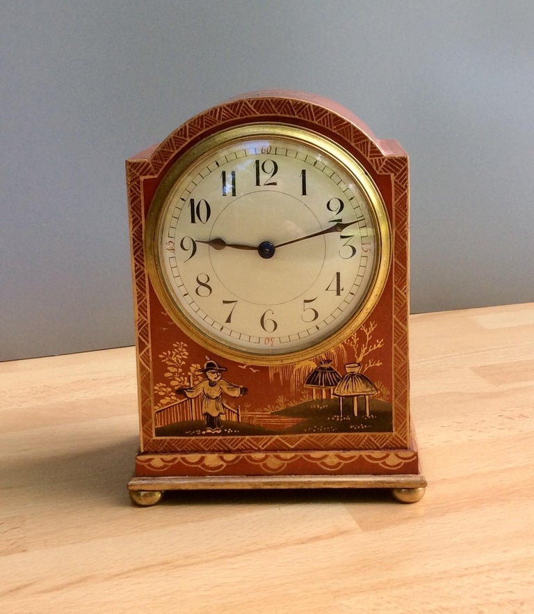 Edwardian Chinoiserie Decorated French Mantel Clock For Sale at 1stDibs