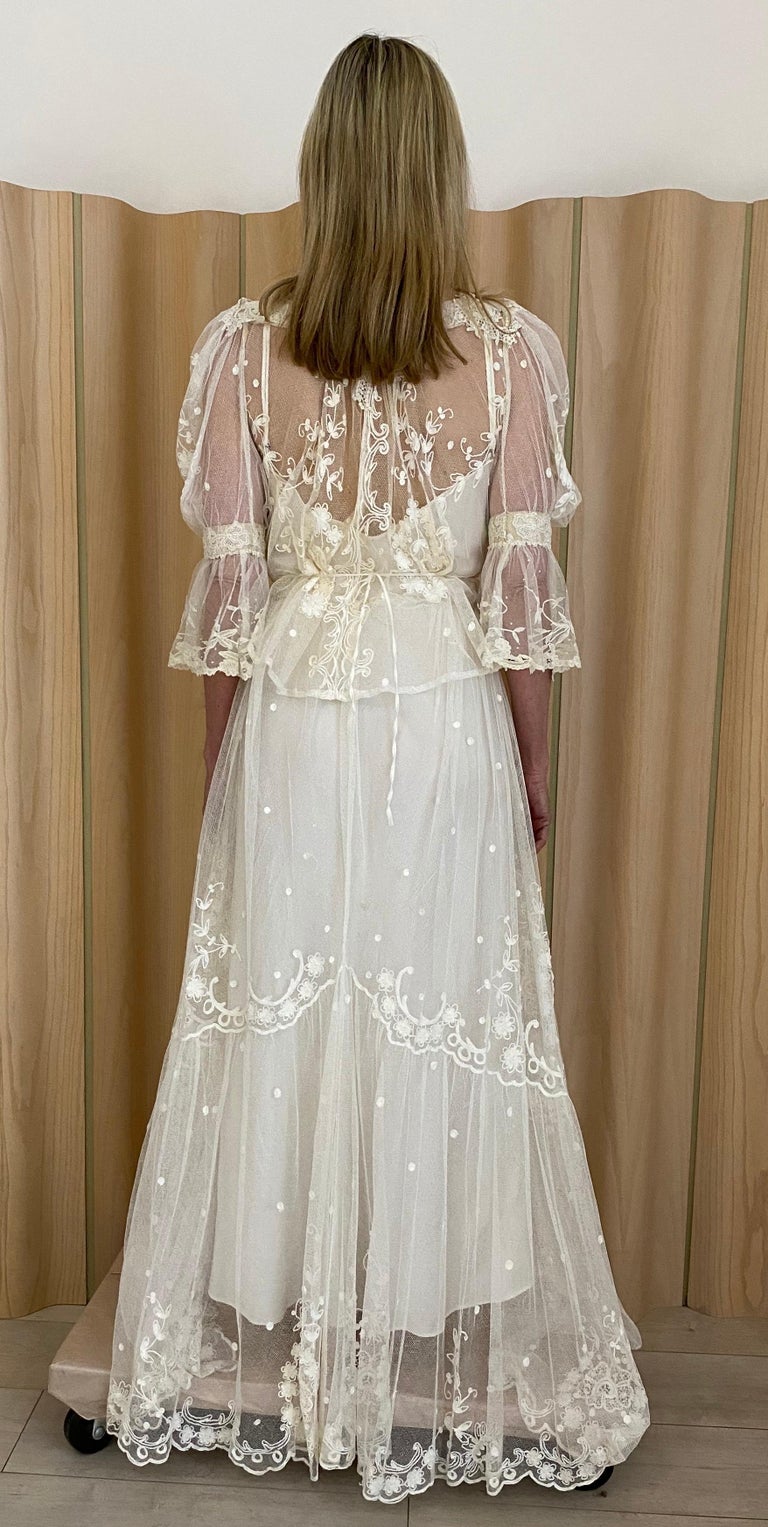Edwardian Creme Lace Net Blouse and Skirt Set at 1stDibs