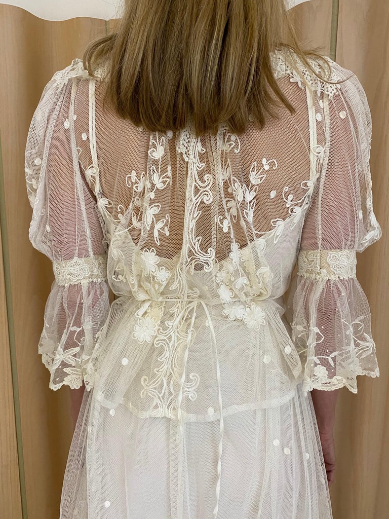Edwardian Creme Lace Net Blouse and Skirt Set at 1stDibs