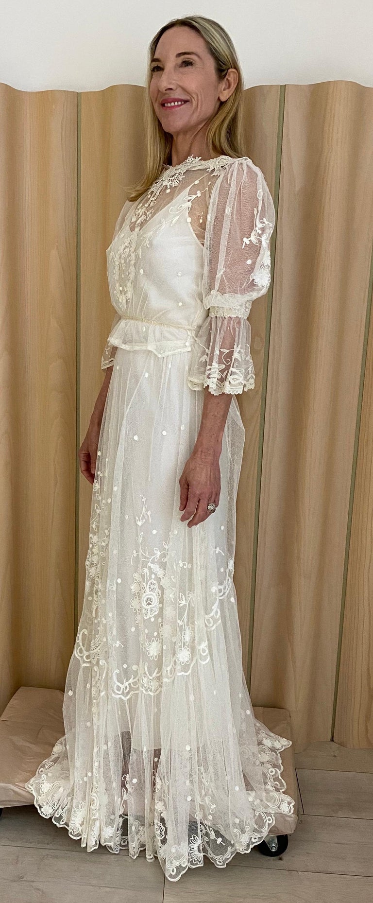 Edwardian Creme Lace Net Blouse and Skirt Set at 1stDibs