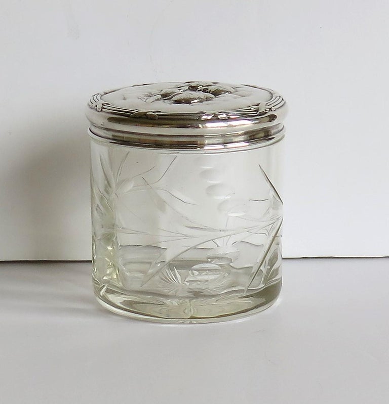Edwardian Crystal Glass Jar with Art Nouveau Sterling Silver Lid ...