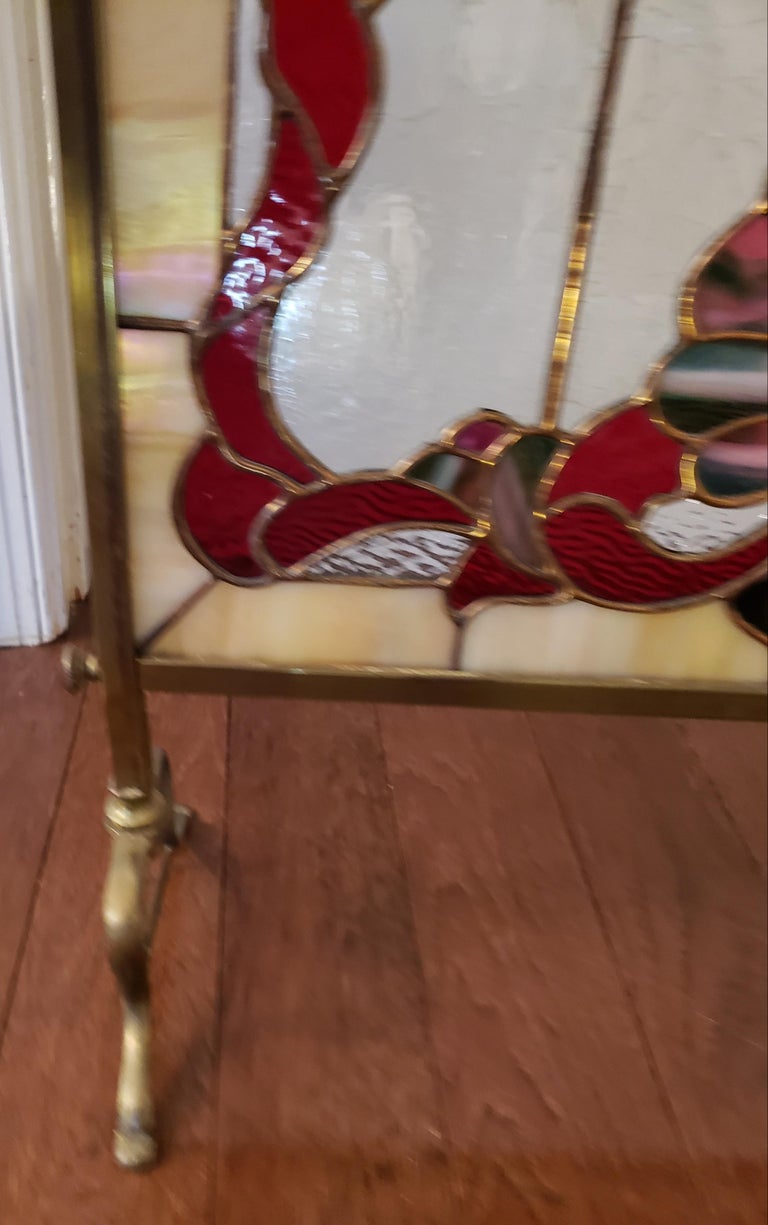 Edwardian Custom Made Leaded Stained Glass Fire Place Screen in Brass ...