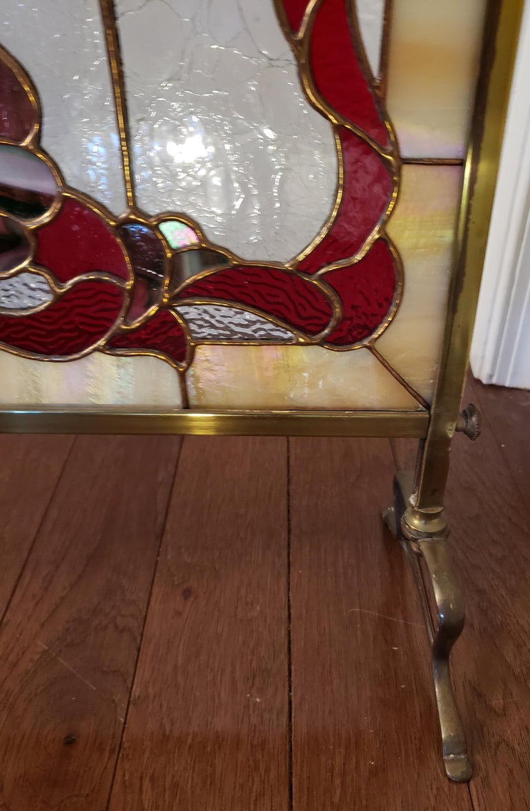 Edwardian Custom Made Leaded Stained Glass Fire Place Screen in Brass ...