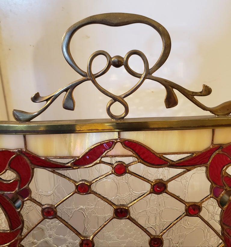 Edwardian Custom Made Leaded Stained Glass Fire Place Screen in Brass ...