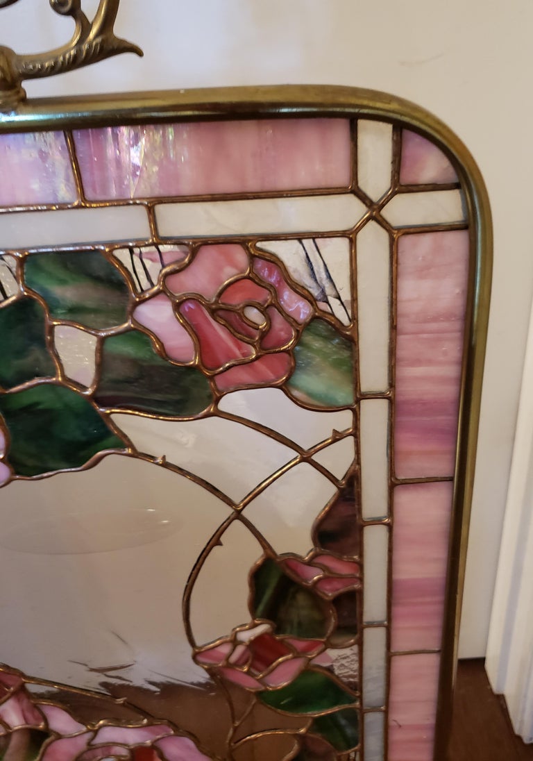 Edwardian Custom Made Leaded Stained Stained Glass Brass Fireplace ...