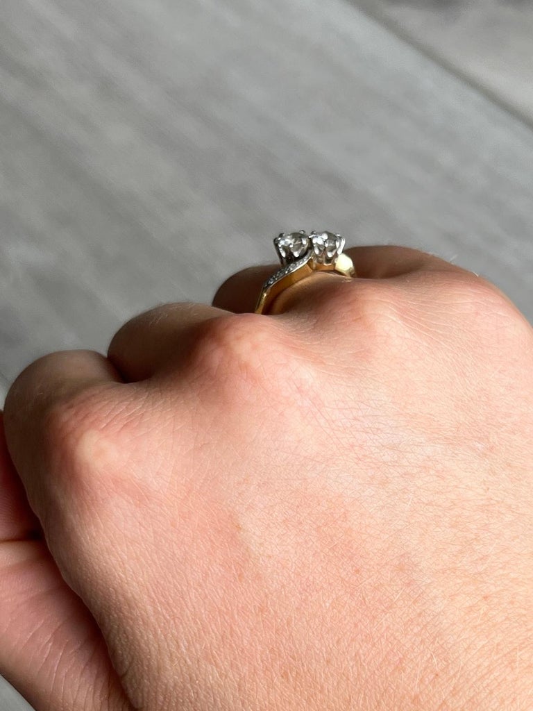 Edwardian Diamond 18 Carat Gold and Platinum Cross Over Ring For Sale ...