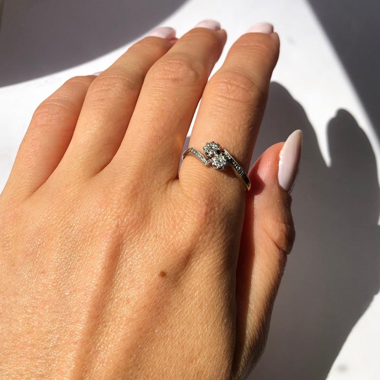 Edwardian Diamond 18 Carat Gold and Platinum Cross Over Ring For Sale ...