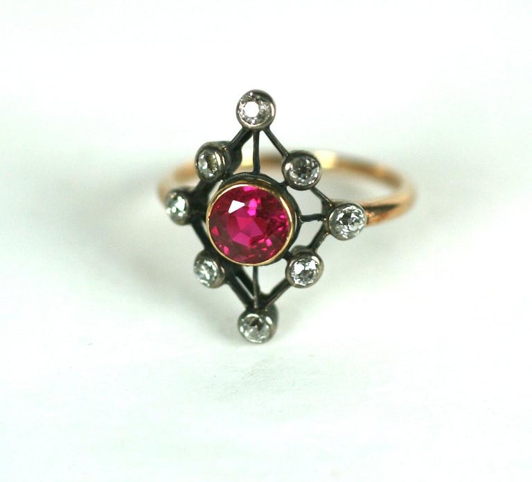 Edwardian Diamond and Faux Ruby Ring For Sale at 1stDibs