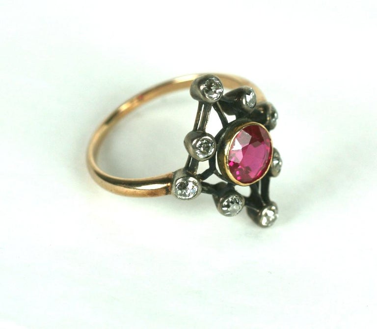 Edwardian Diamond and Faux Ruby Ring For Sale at 1stDibs