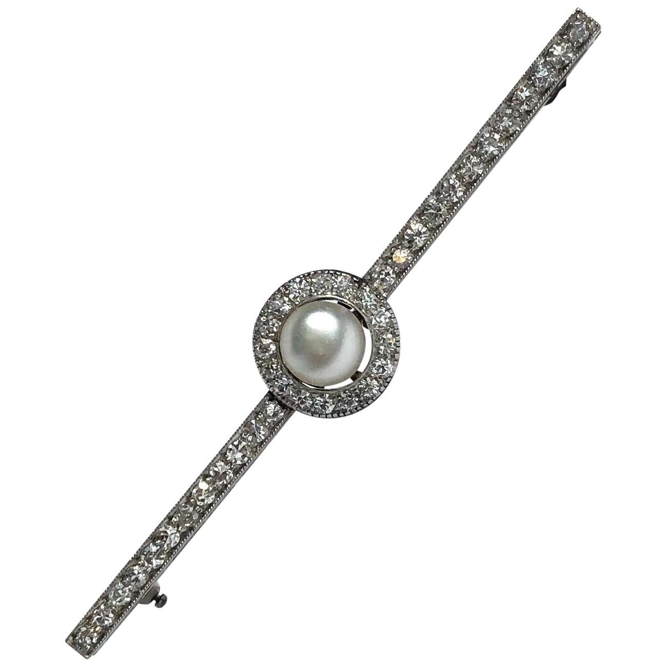 Victorian 3.65 Carat Diamond and Pearl White Gold Brooch at 1stDibs