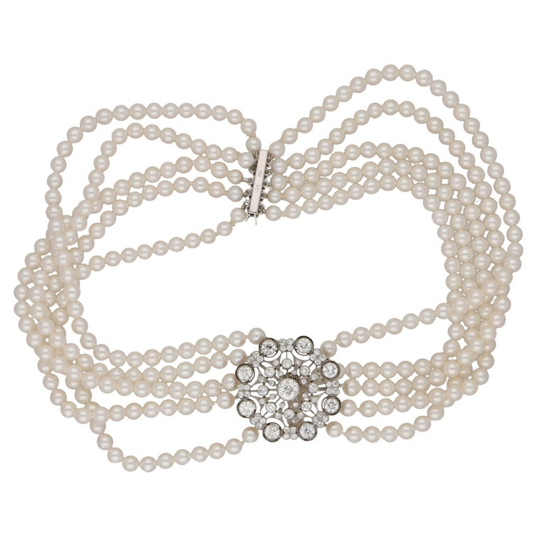 Edwardian Diamond Brooch Pearl Choker at 1stDibs