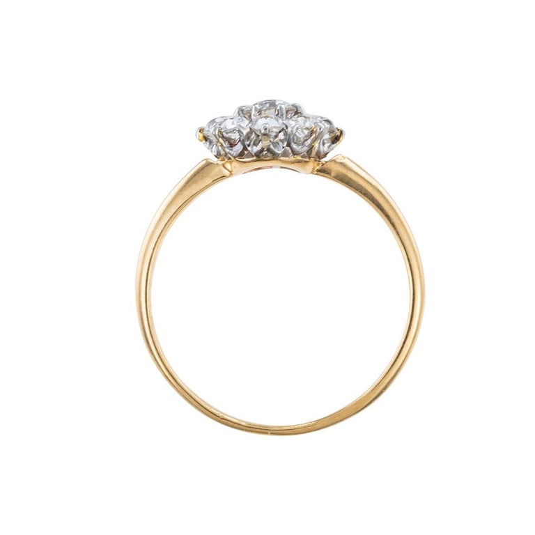 Edwardian Diamond Cluster Gold Platinum Engagement Ring at 1stDibs