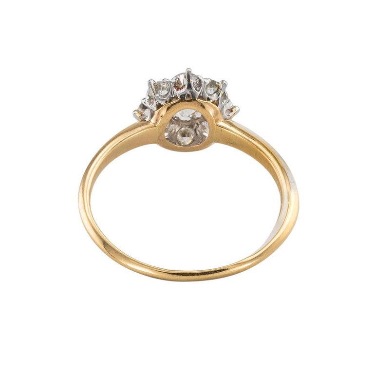 Edwardian Diamond Cluster Gold Platinum Engagement Ring at 1stDibs