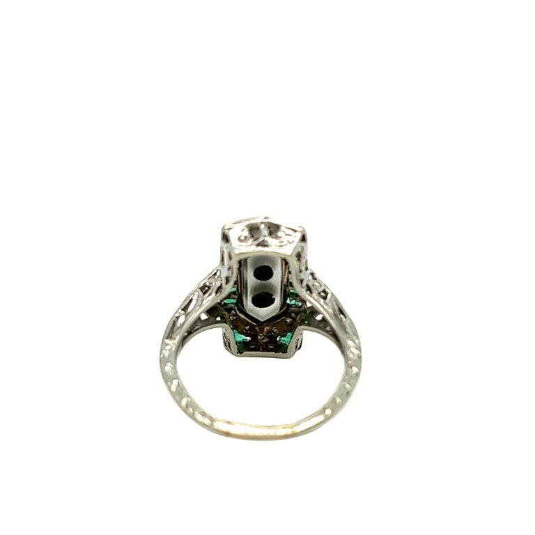 Edwardian Diamond, Emerald, Quartz Plaque Ring 18K White Gold For Sale ...