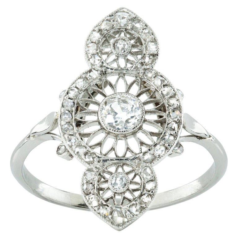 Customizable Edwardian Diamond Openwork Plaque Ring For Sale at 1stDibs