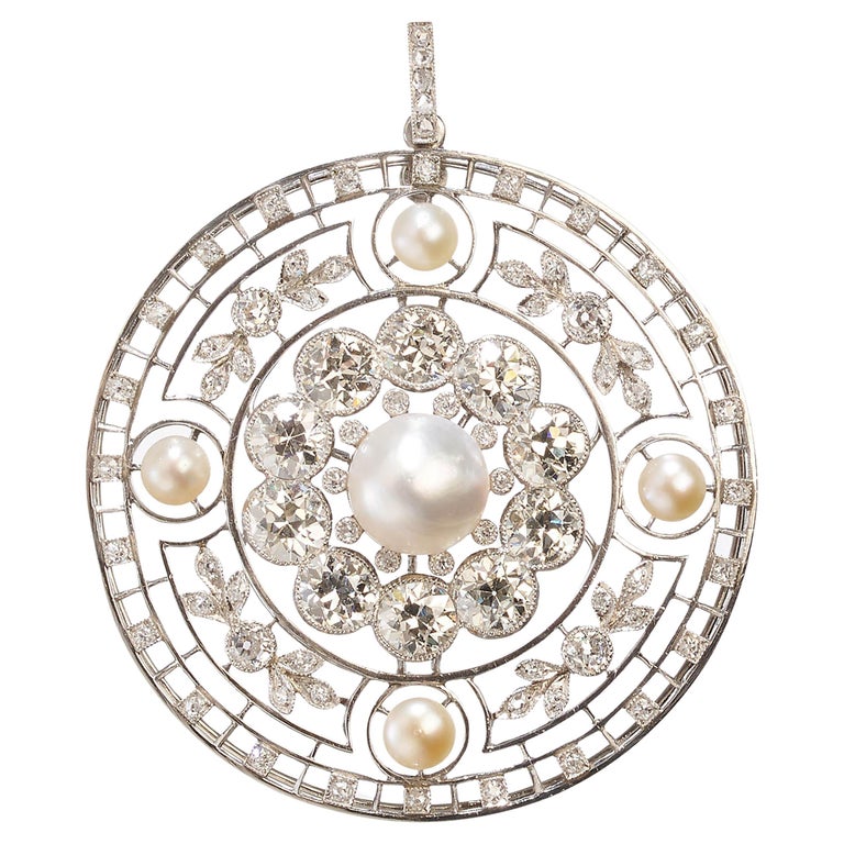 Edwardian Diamond Pearl and Platinum Pendant, circa 1910 For Sale at ...