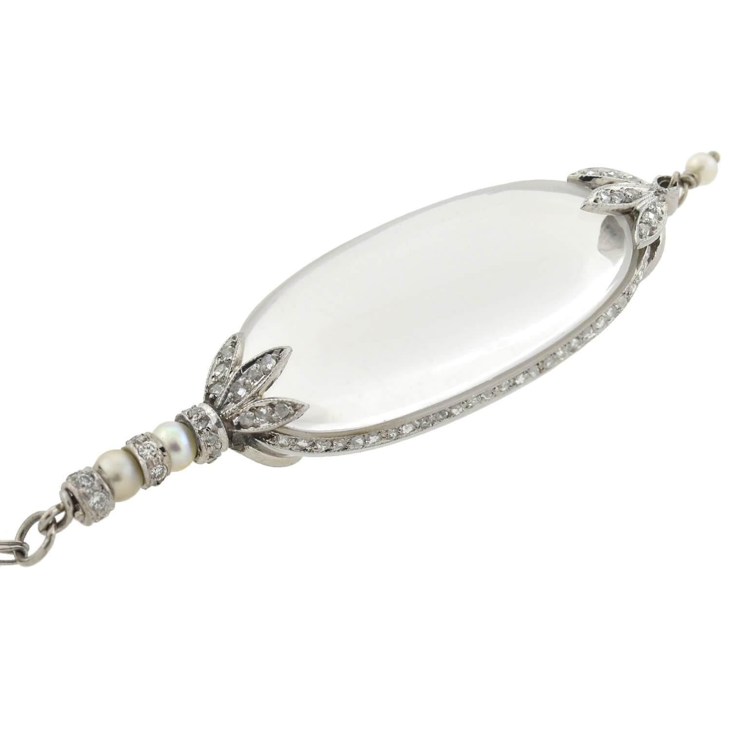 Edwardian Diamond Pearl Chain and Rock Crystal Pendant Necklace at 1stDibs