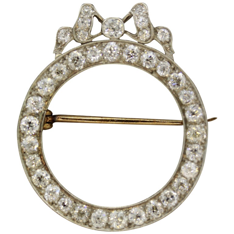 Edwardian Diamond Platinum Circle Pin Brooch For Sale (Free Shipping ...