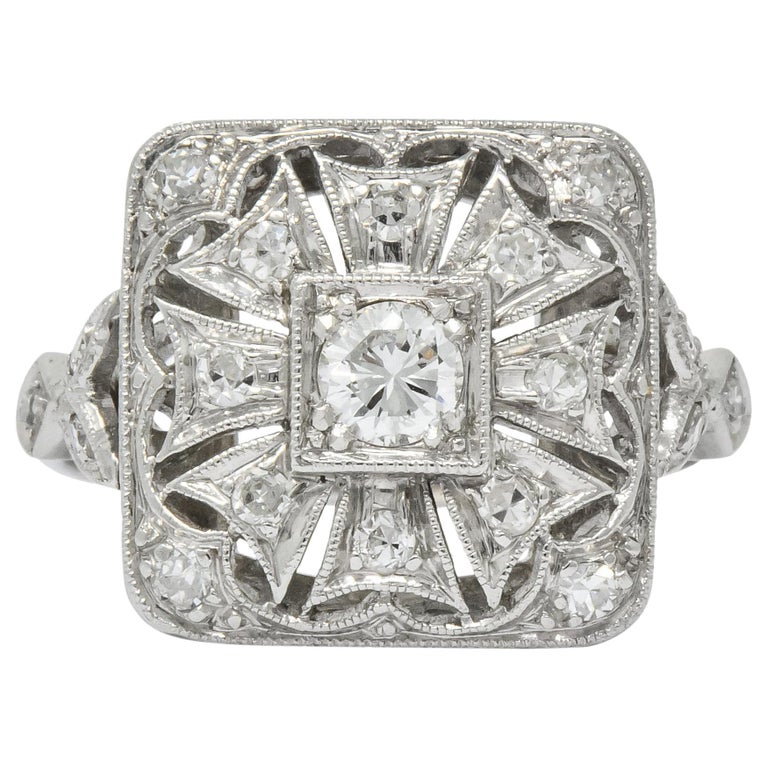 Edwardian Diamond Platinum Geometric Dinner Ring at 1stDibs