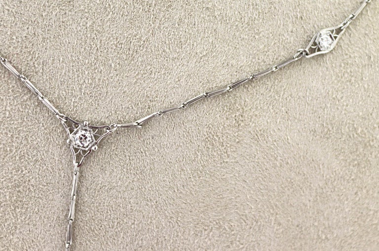 Edwardian Diamond, Platinum, Lorgnette Chain Necklace For Sale at 1stDibs