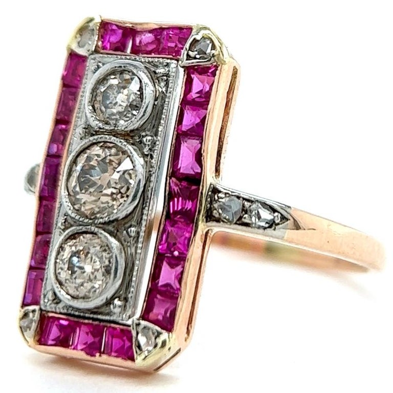 Edwardian Diamond Ruby 14 Karat Rose Gold Platinum Dinner Ring For Sale ...