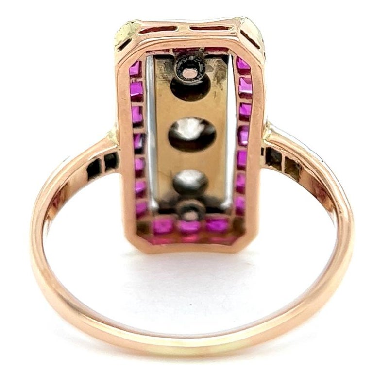 Edwardian Diamond Ruby 14 Karat Rose Gold Platinum Dinner Ring For Sale ...