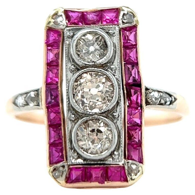 Edwardian Diamond Ruby 14 Karat Rose Gold Platinum Dinner Ring For Sale ...