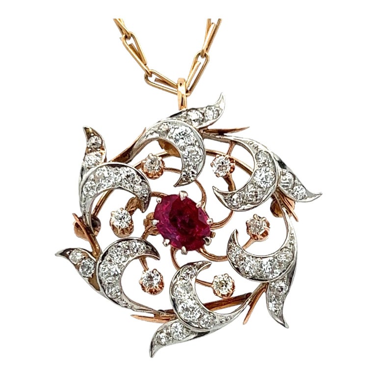 Edwardian Diamond Sapphire Burma Ruby Emerald Interchangable Pendant ...