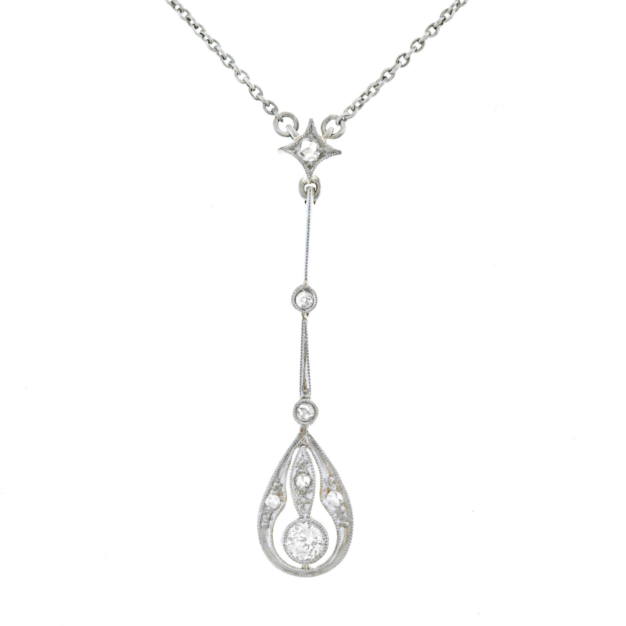 Edwardian Diamond Set Platinum over Gold Pendant For Sale at 1stDibs