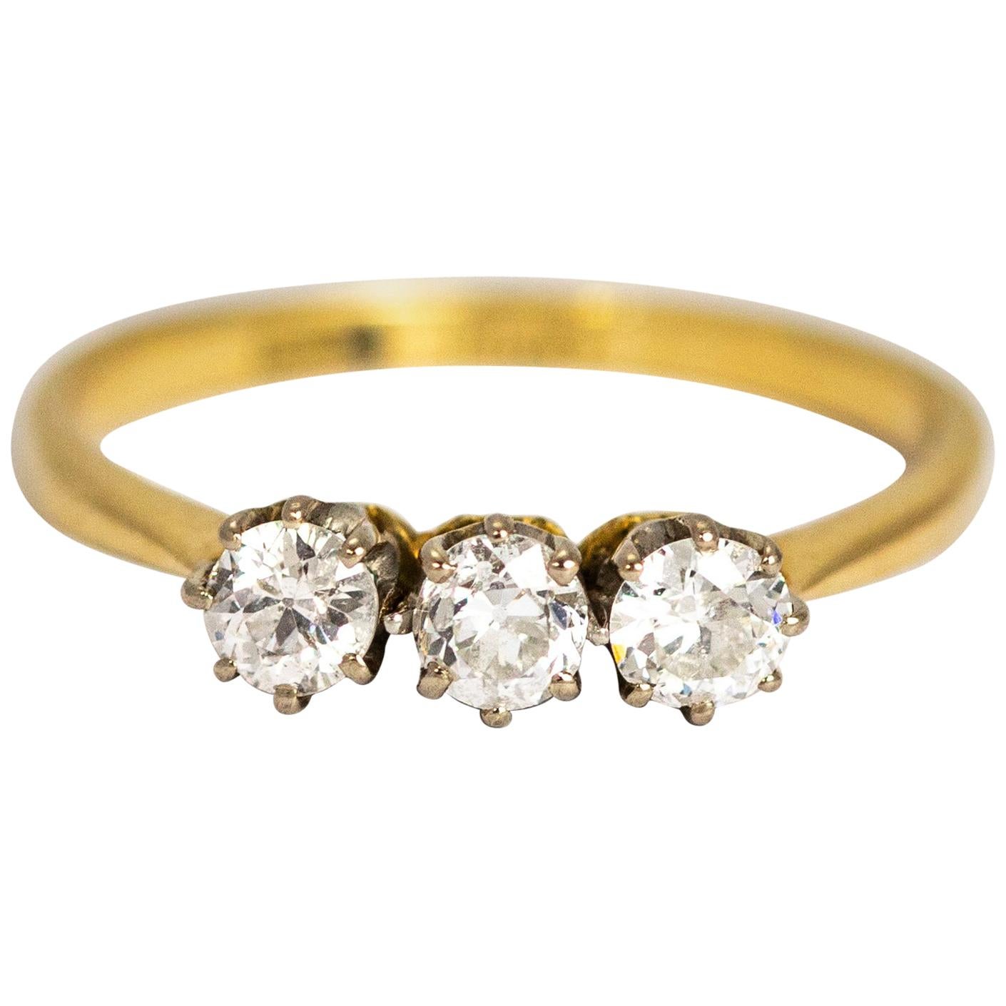 Edwardian Diamond 18 Carat Gold Three Stone Ring at 1stDibs